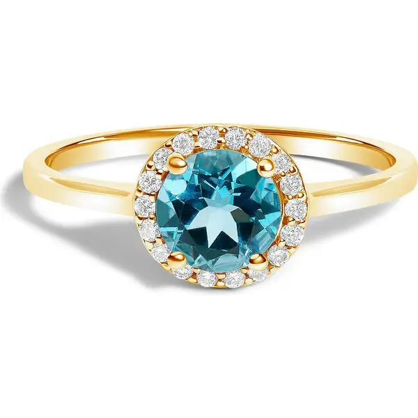 HAUS OF BRILLIANCE 10k Gold Gemstone And Diamond Halo Ring - Yellow | Blue Topaz